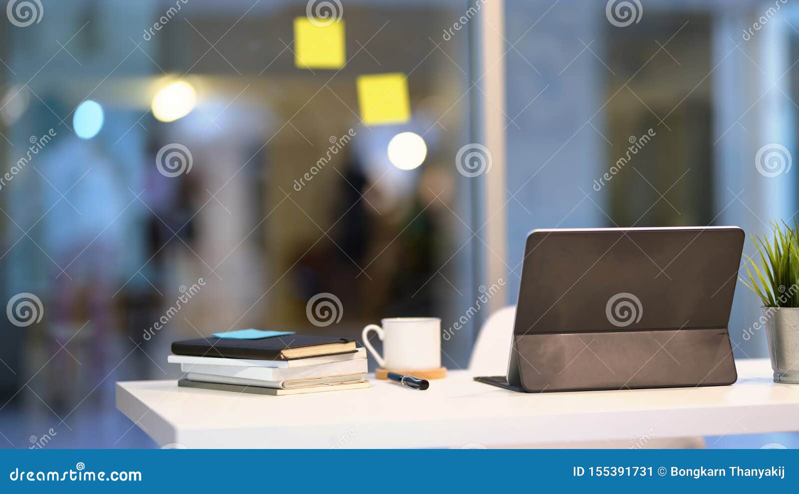 Tablet and Office Supplies in Minimal Workplace Stock Image - Image of ...