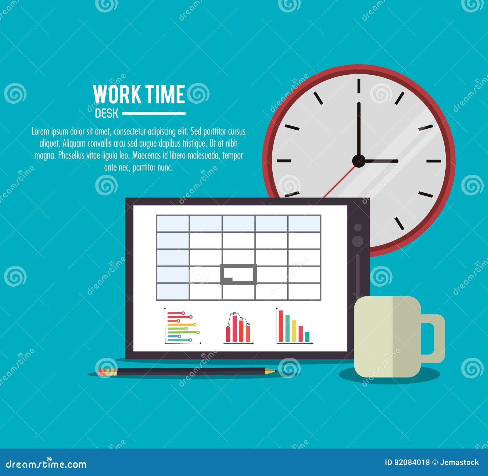 Tablet Office Work Time Supply Icon, Vector Stock Vector - Illustration ...
