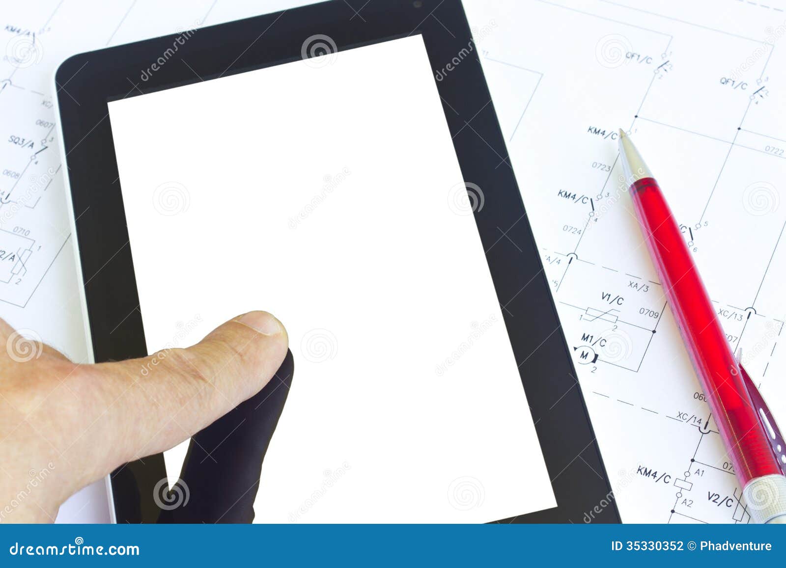 Tablet Over Engineering Diagram Stock Photo - Image of business ...