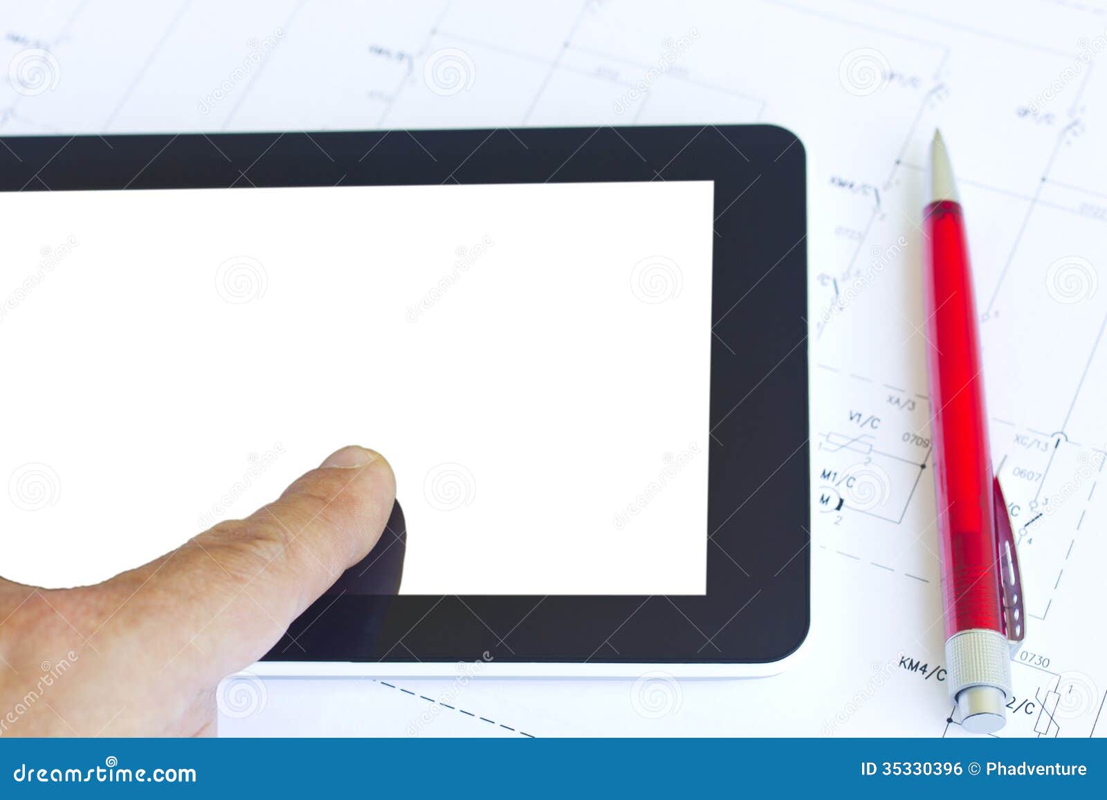 Tablet Over Engineering Diagram Stock Photo - Image of communication ...
