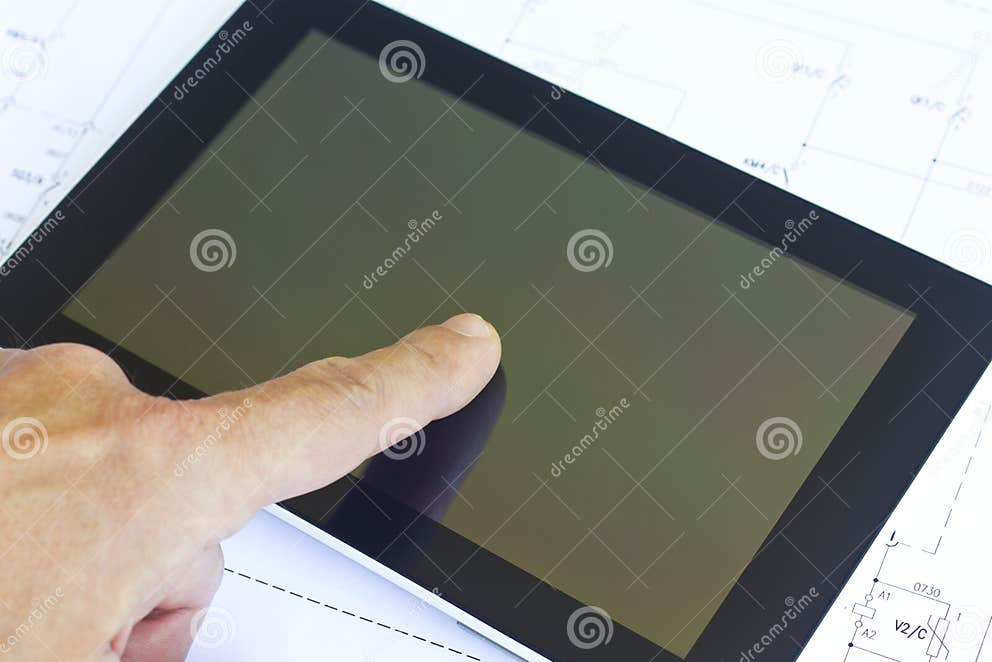 Tablet Over Engineering Diagram Stock Photo - Image of headline ...