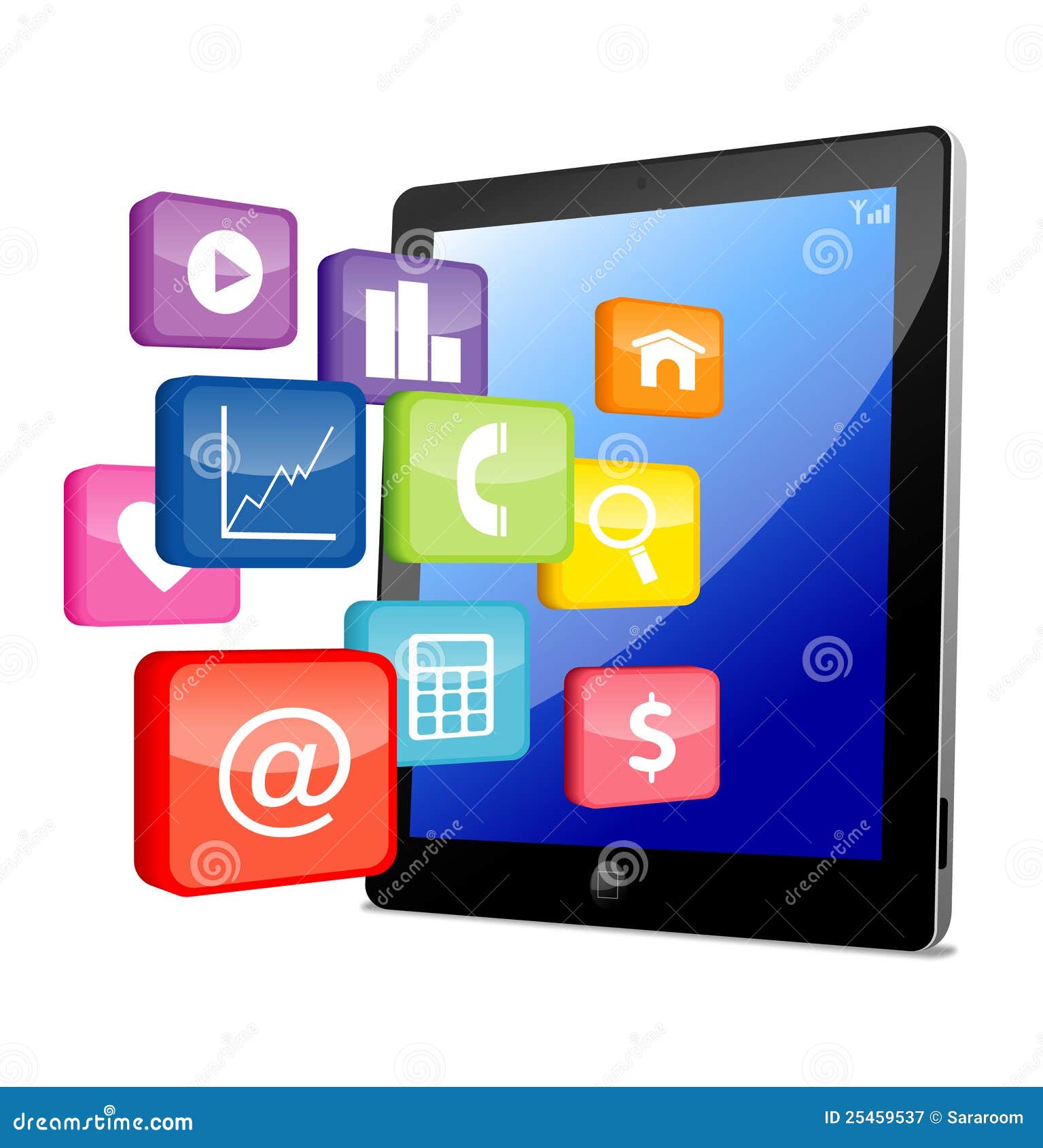 Tablet PC with Application Icons Stock Vector - Illustration of tablet ...