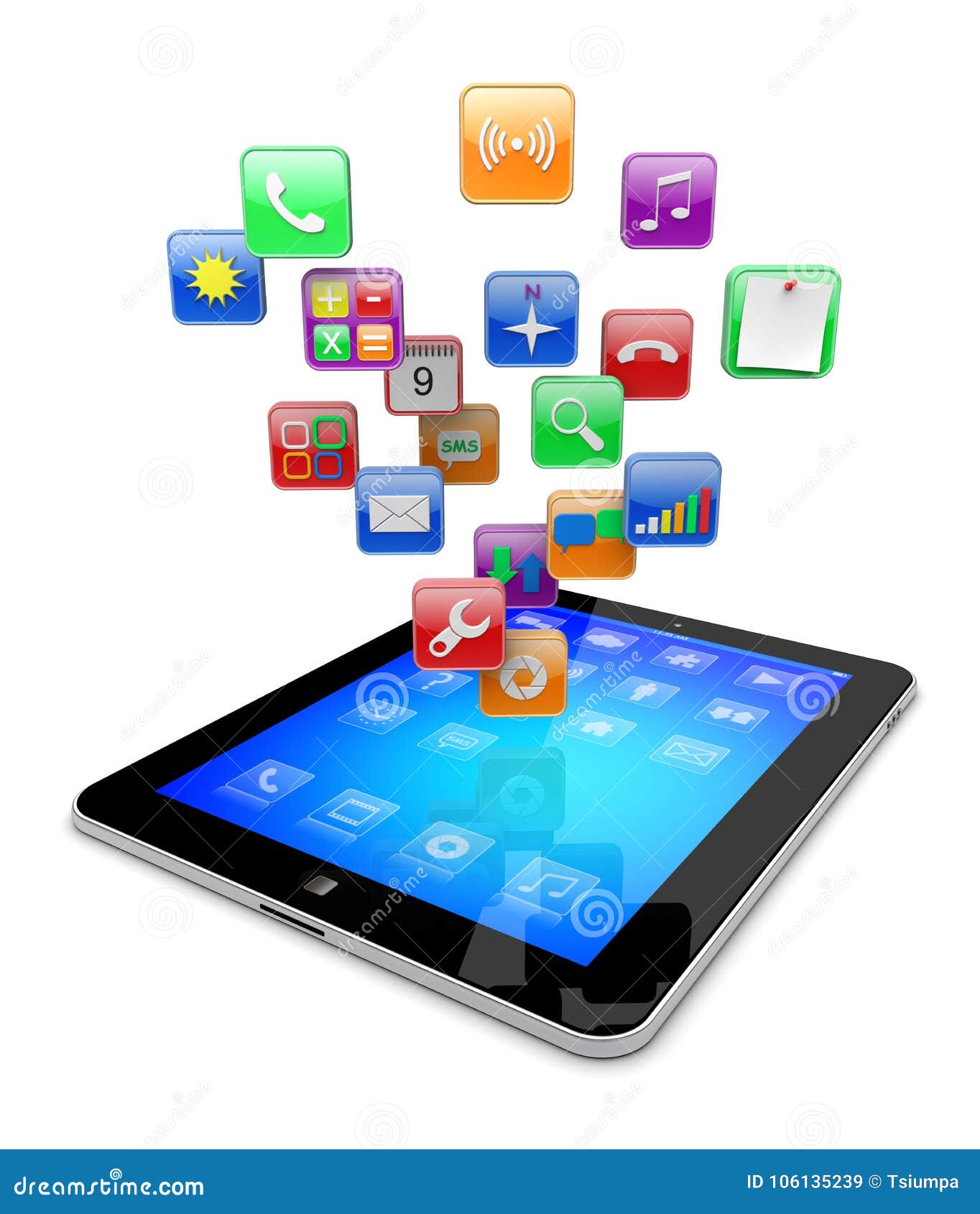 Tablet Pc Apps Icons on White Stock Illustration - Illustration of ...