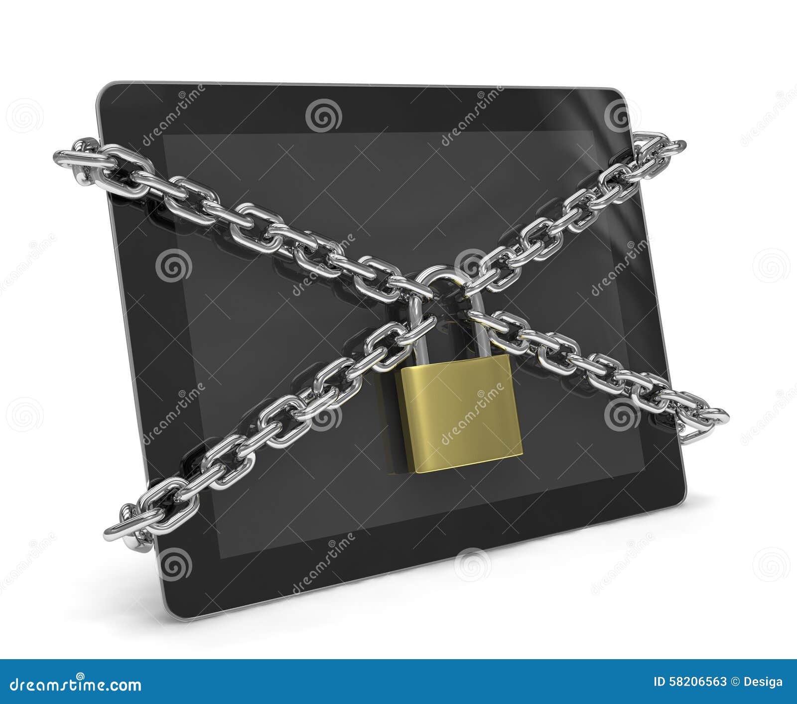 Tablet PC with Chains and Lock Stock Illustration - Illustration of ...