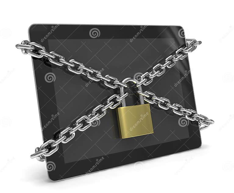 Tablet PC with Chains and Lock Stock Illustration - Illustration of ...