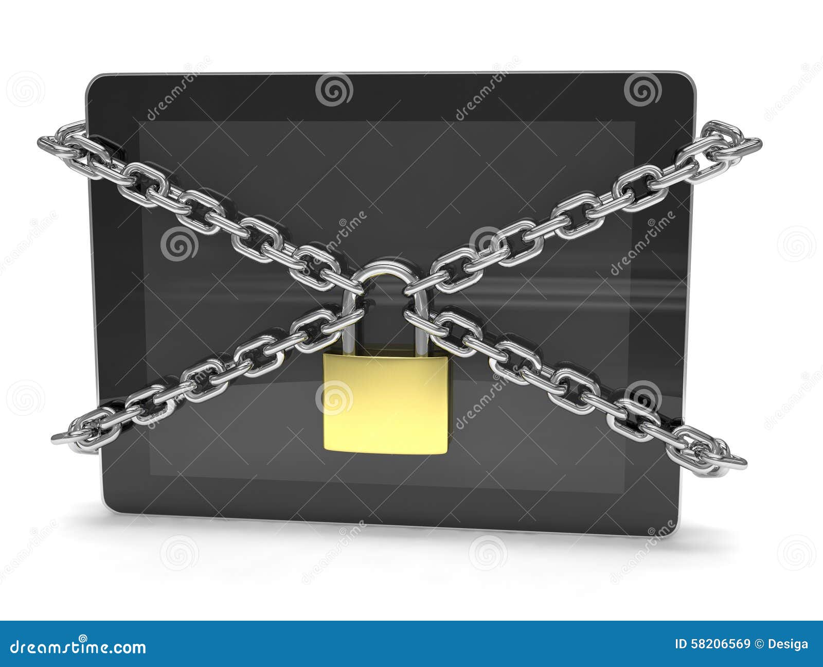 Tablet PC with Chains and Lock Stock Illustration - Illustration of ...