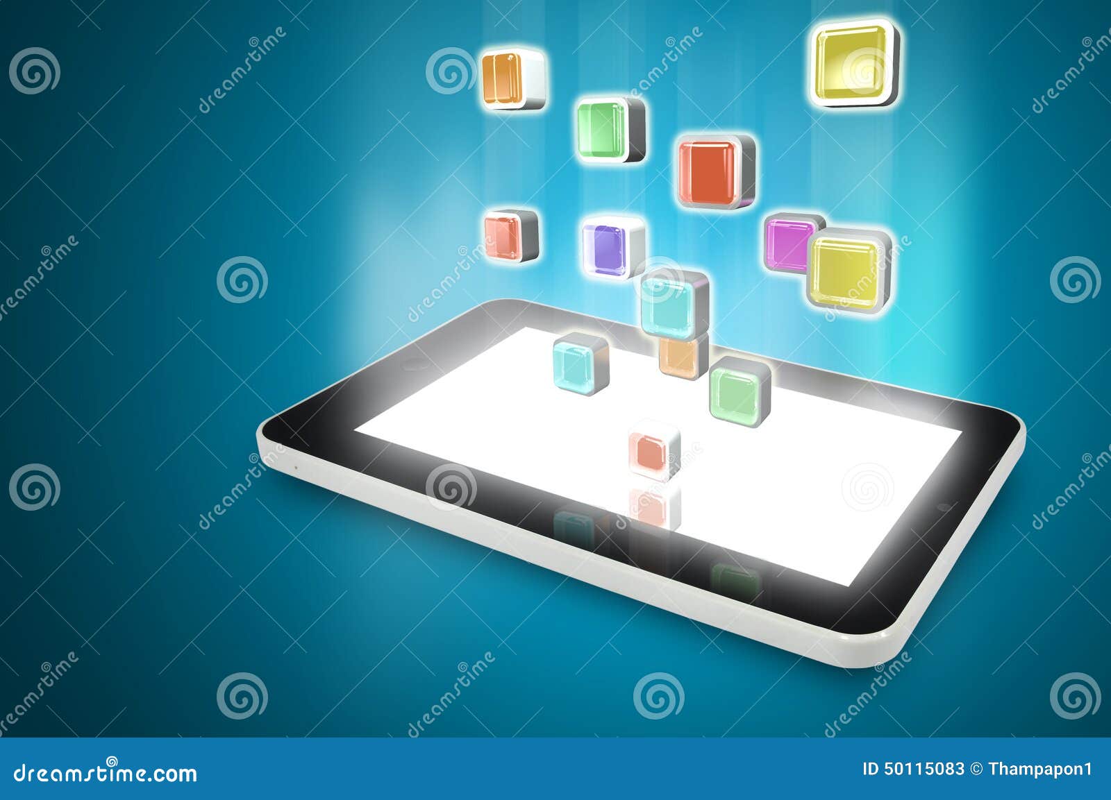 Tablet PC with Cloud of Colorful Application Icons Stock Illustration ...