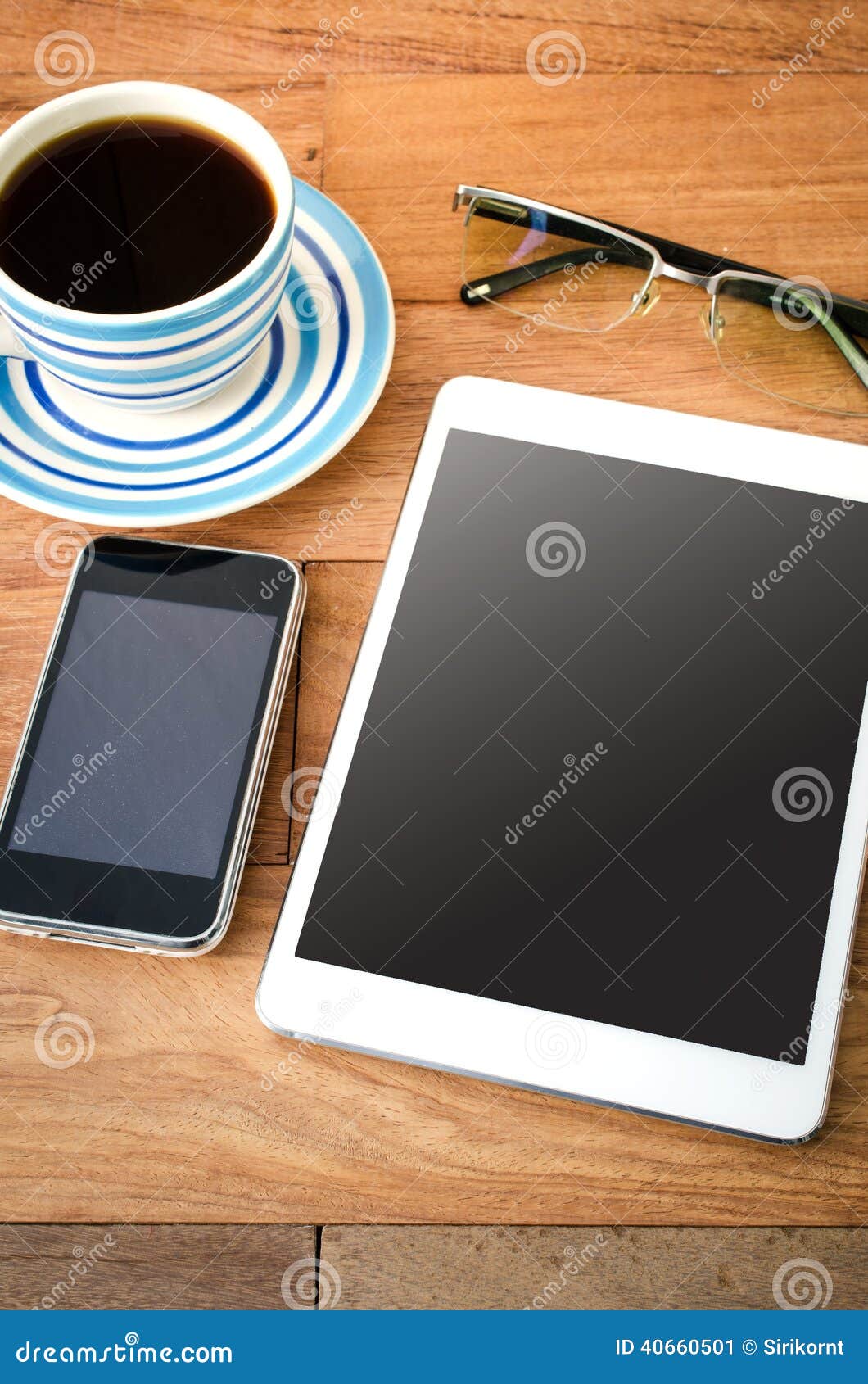 Tablet Pc and a Coffee and Mobile Phone Stock Image - Image of desk ...