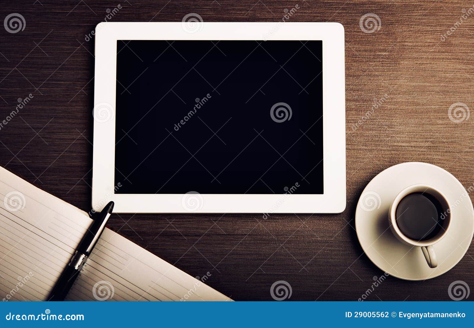 Tablet Pc and a Coffee and Notebook with Pen on the Office Desk Stock ...