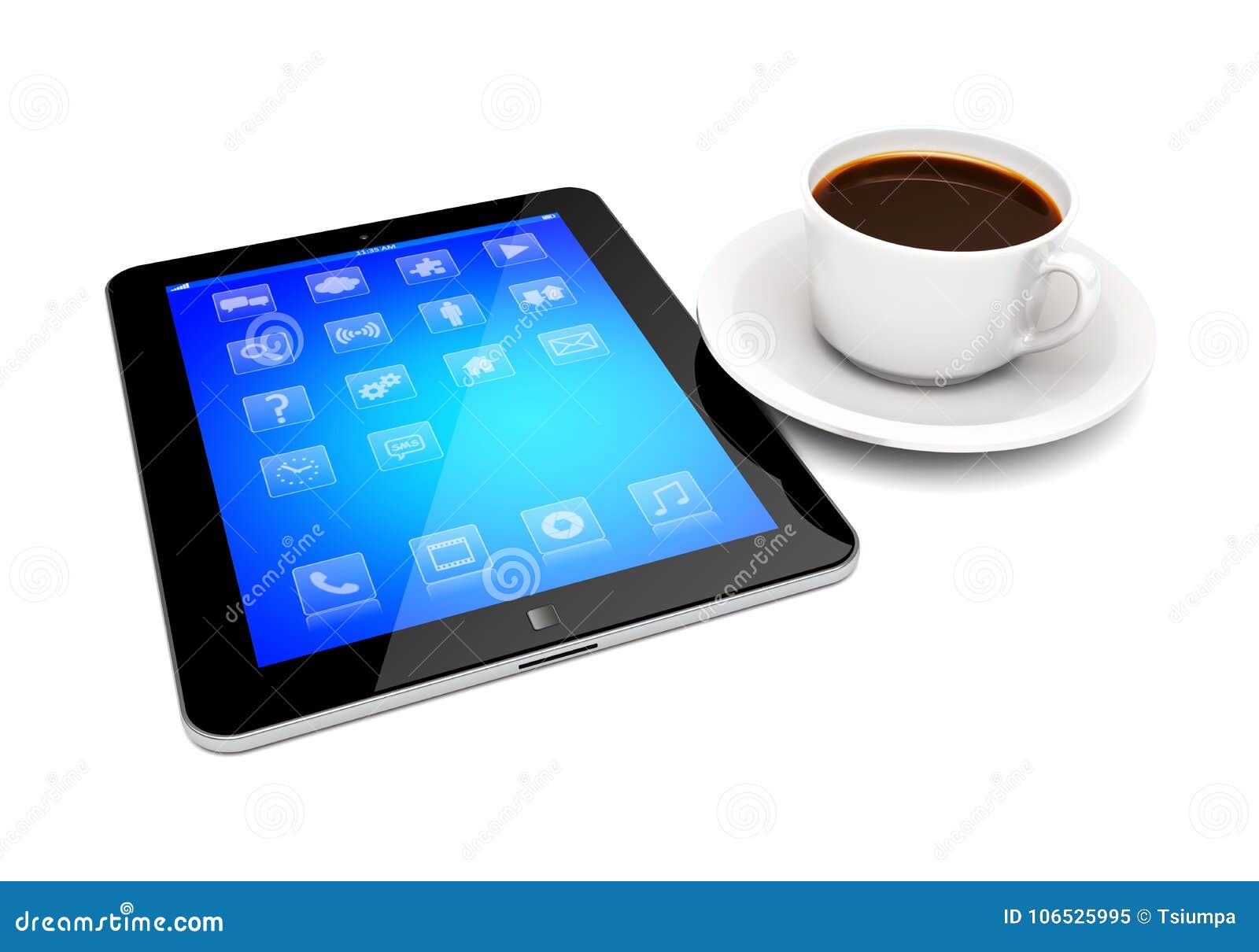 Tablet Pc and Coffee Cup on a White Stock Illustration - Illustration ...