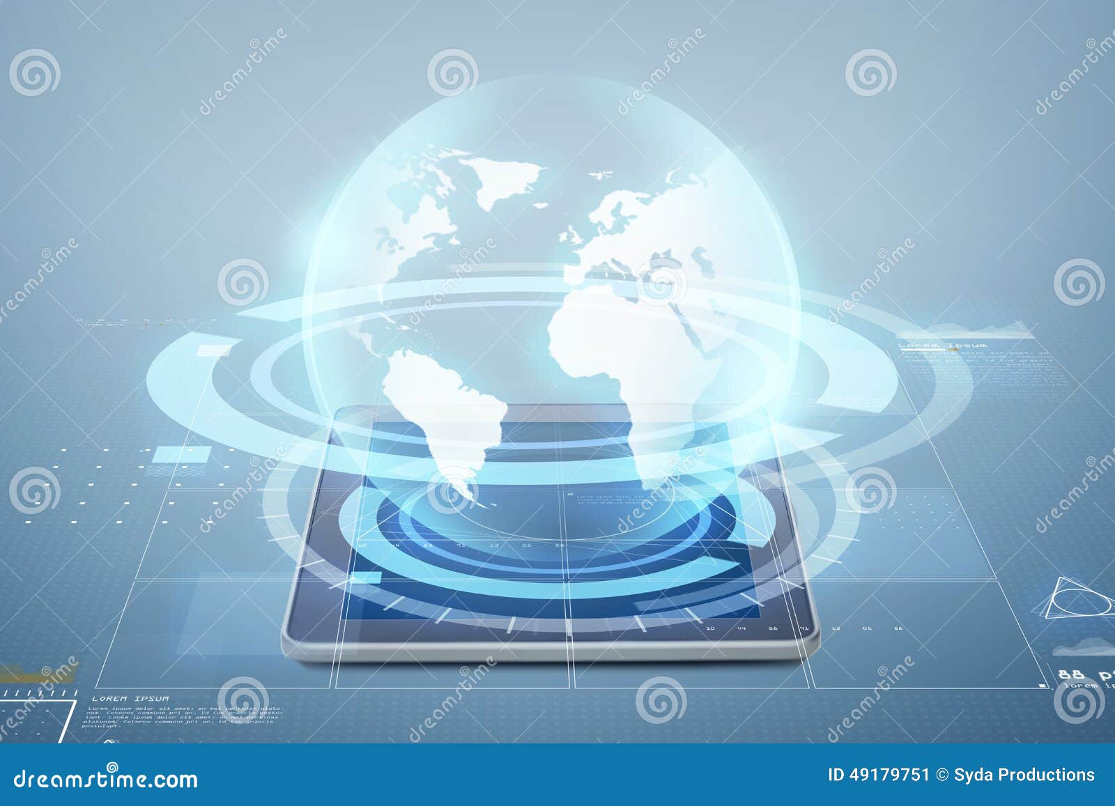 Tablet Pc Computer with Globe Projection Stock Illustration ...
