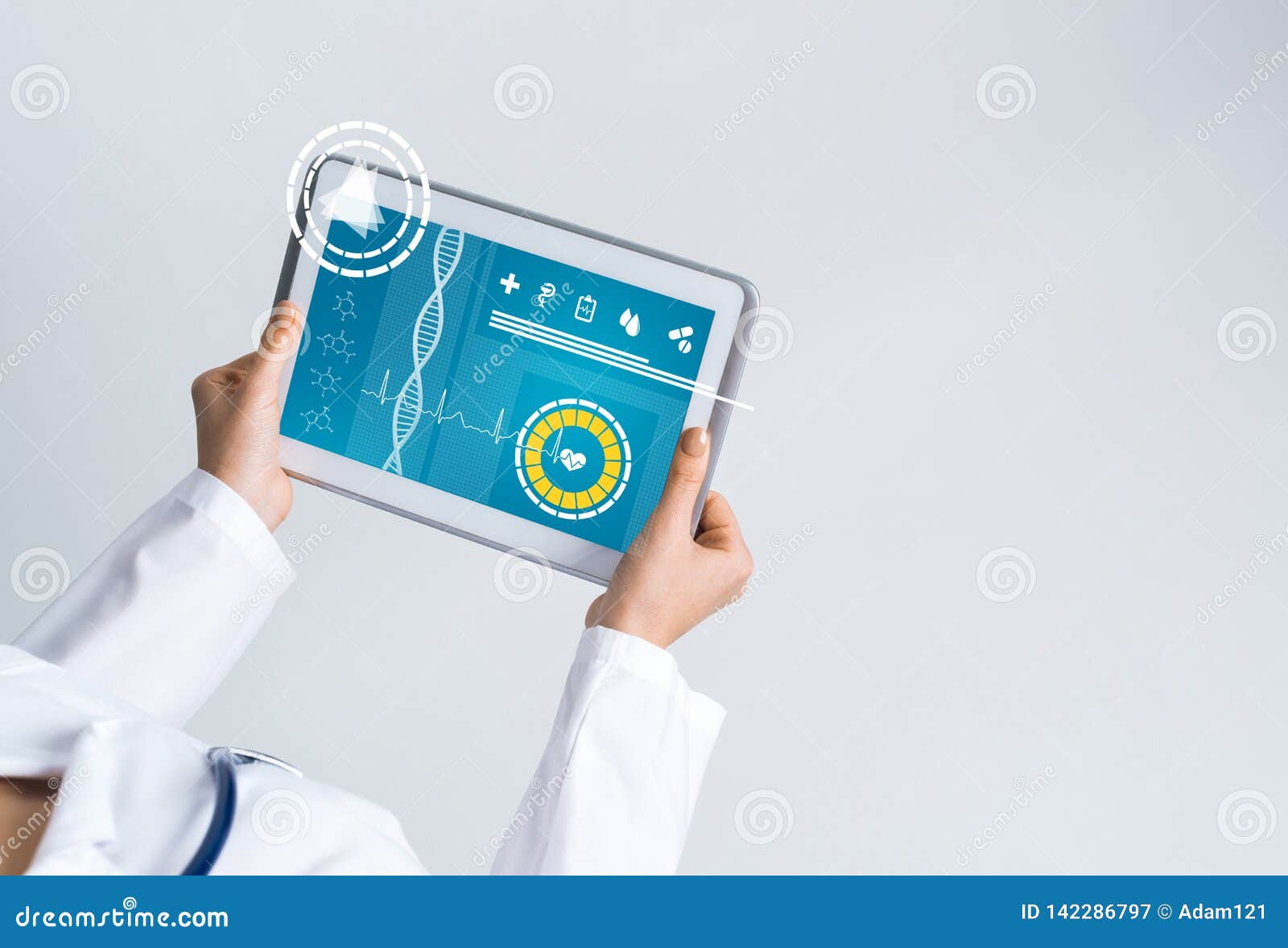 Close of Female Doctor Hands Working with Tablet Pc Computer Stock ...