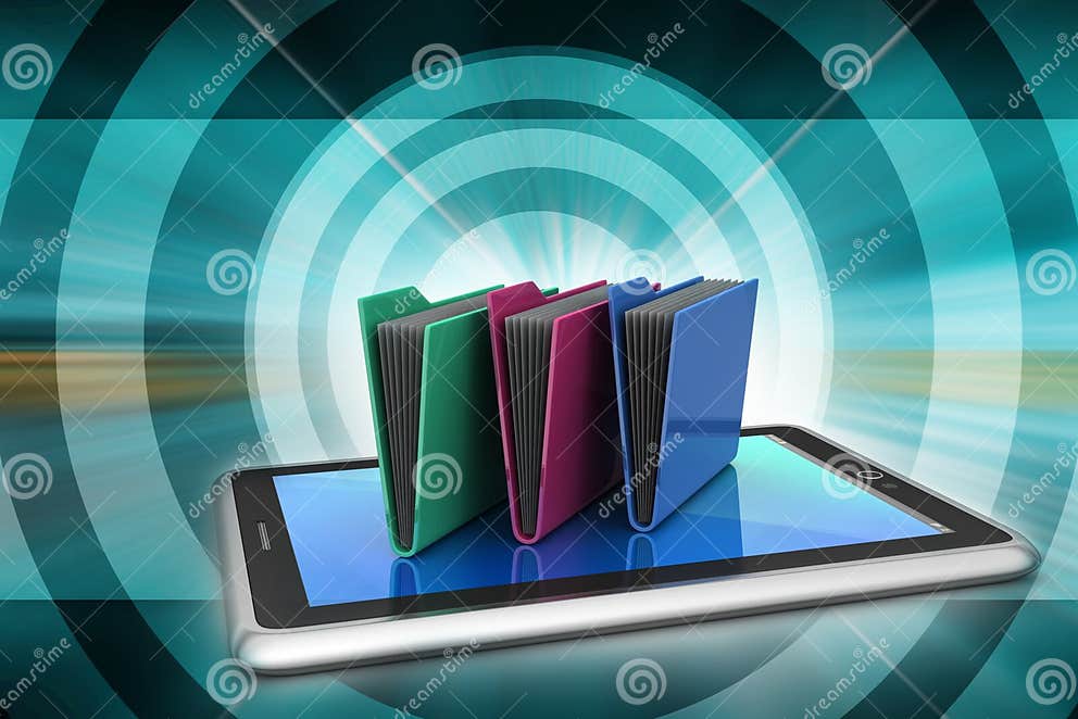Tablet PC with file folder stock illustration. Illustration of folder ...