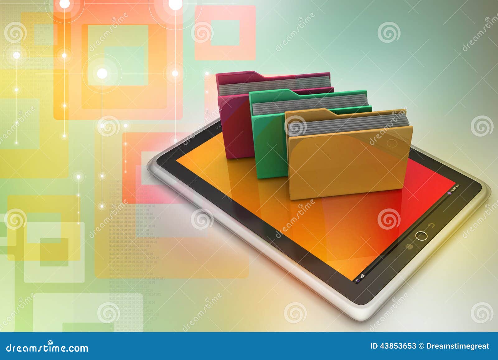 Tablet PC with file folder stock illustration. Illustration of ...
