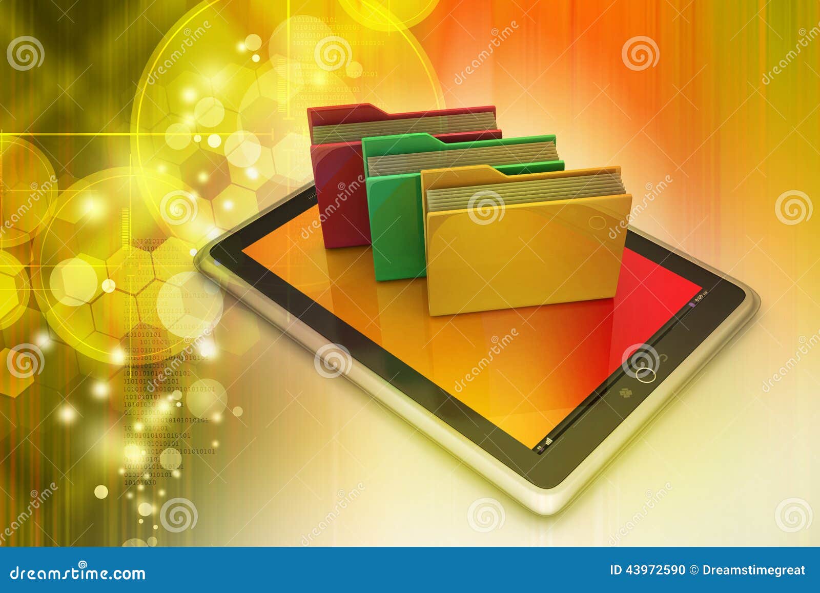 Tablet PC with file folder stock illustration. Illustration of company ...