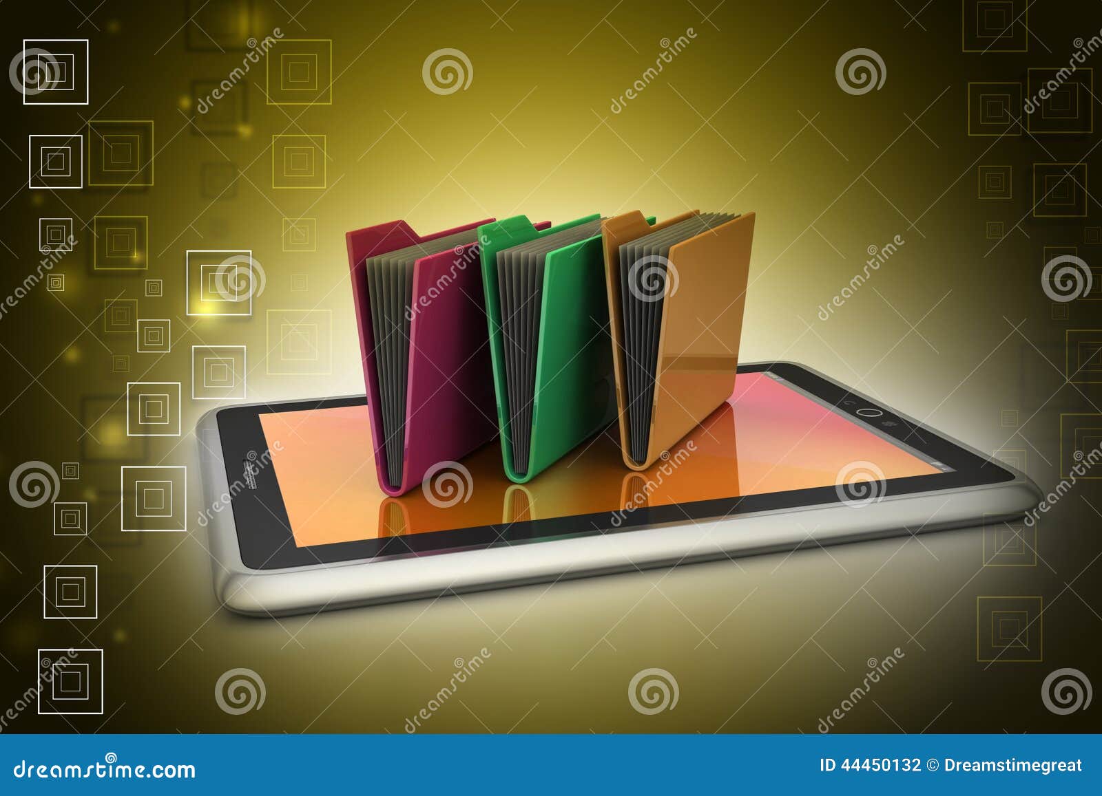 Tablet PC with file folder stock illustration. Illustration of market ...