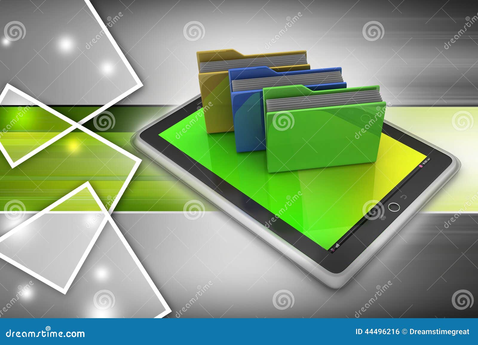 Tablet PC with file folder stock illustration. Illustration of global ...
