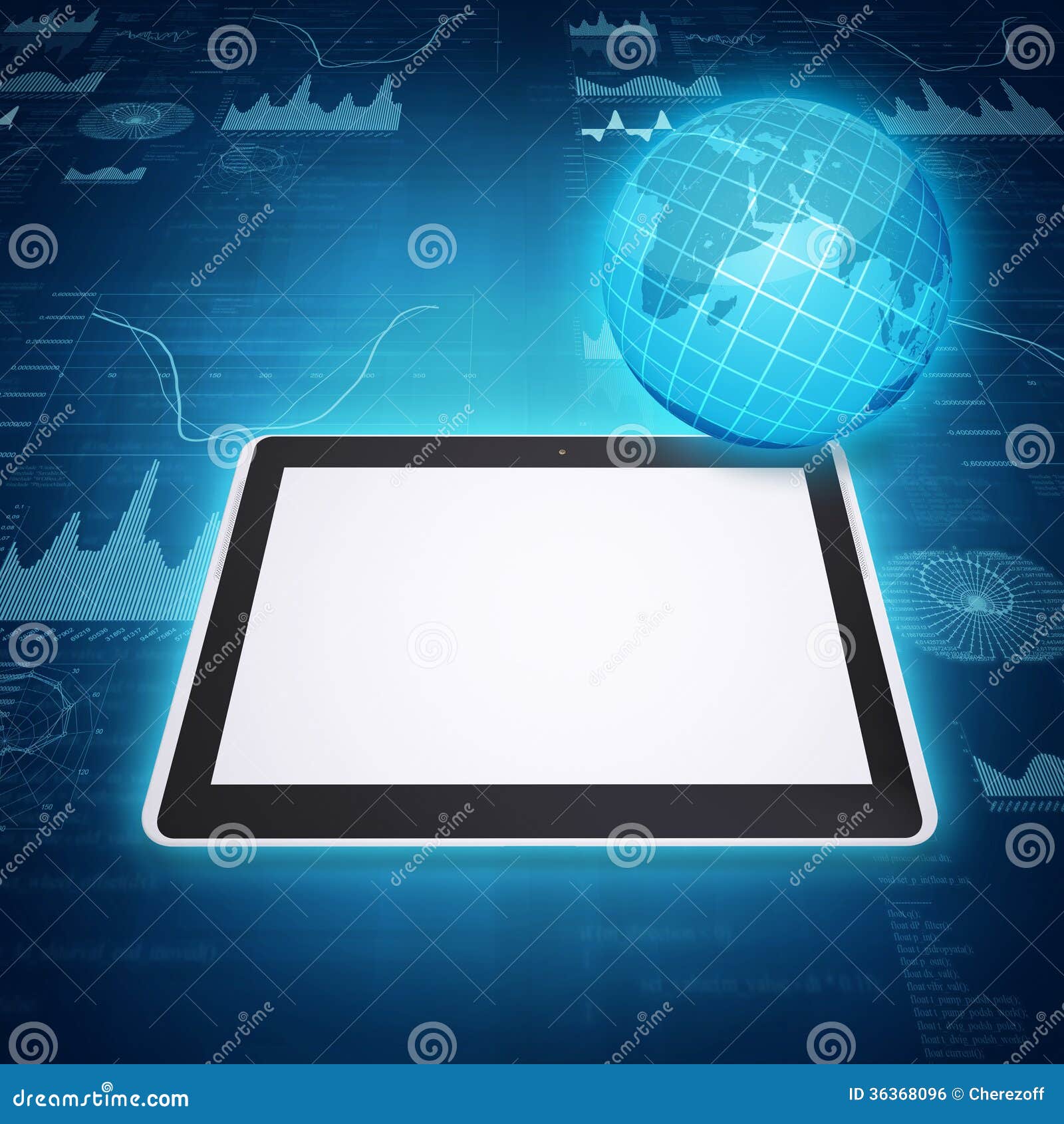 Tablet PC, Globe and Graphics Stock Illustration - Illustration of ...