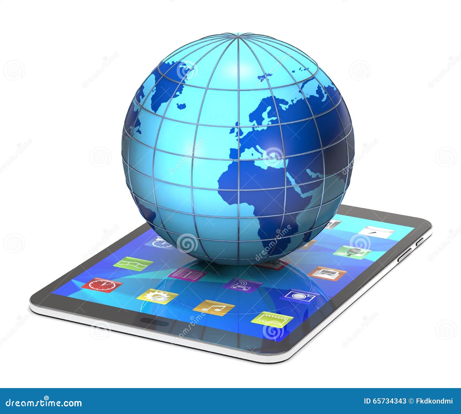 Tablet pc and globe. stock illustration. Illustration of gadget - 65734343