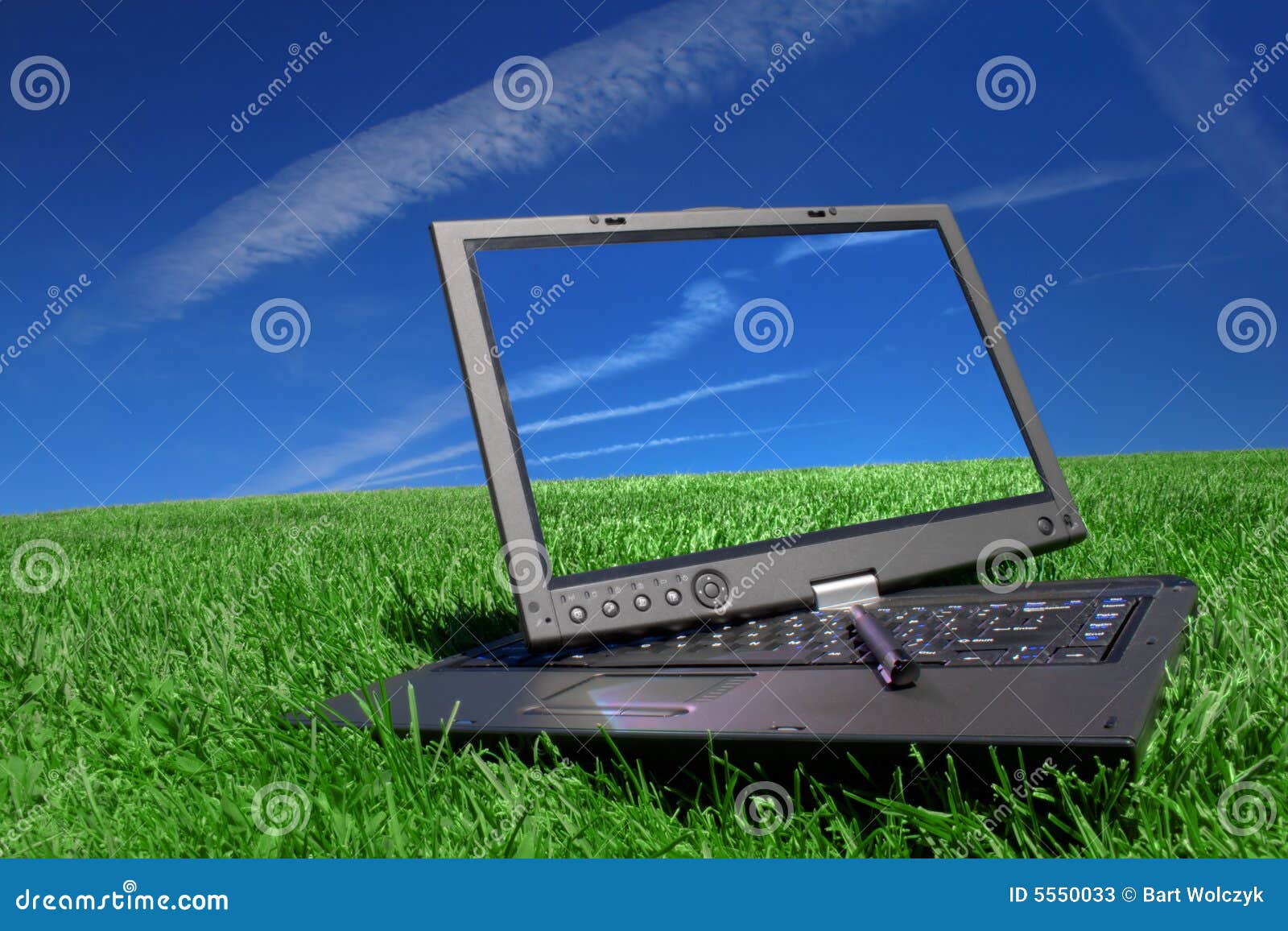 Tablet PC on green grass stock image. Image of blue, computer - 5550033