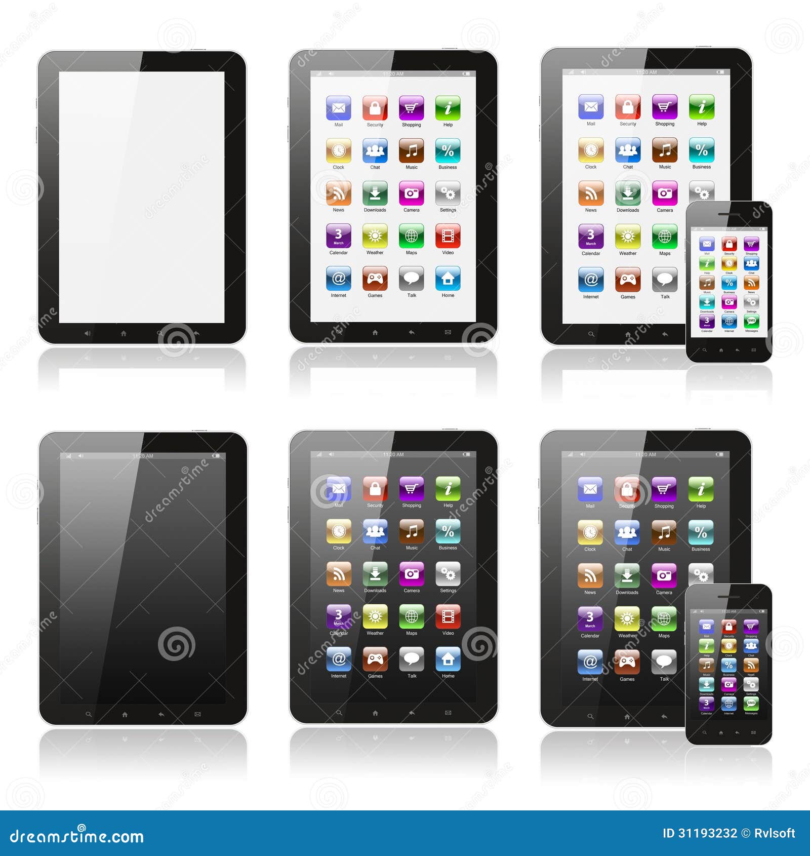 Tablet pc with icons set stock illustration. Illustration of ...