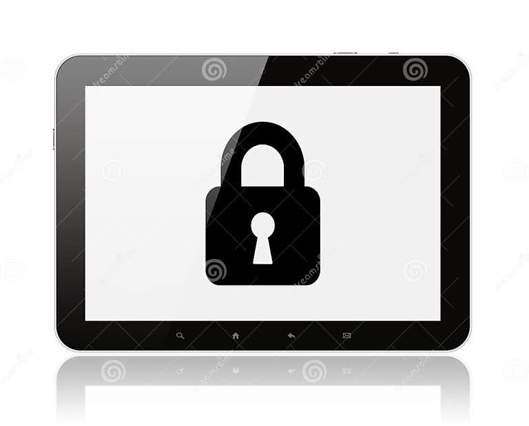Tablet PC with lock stock illustration. Illustration of line - 35006906