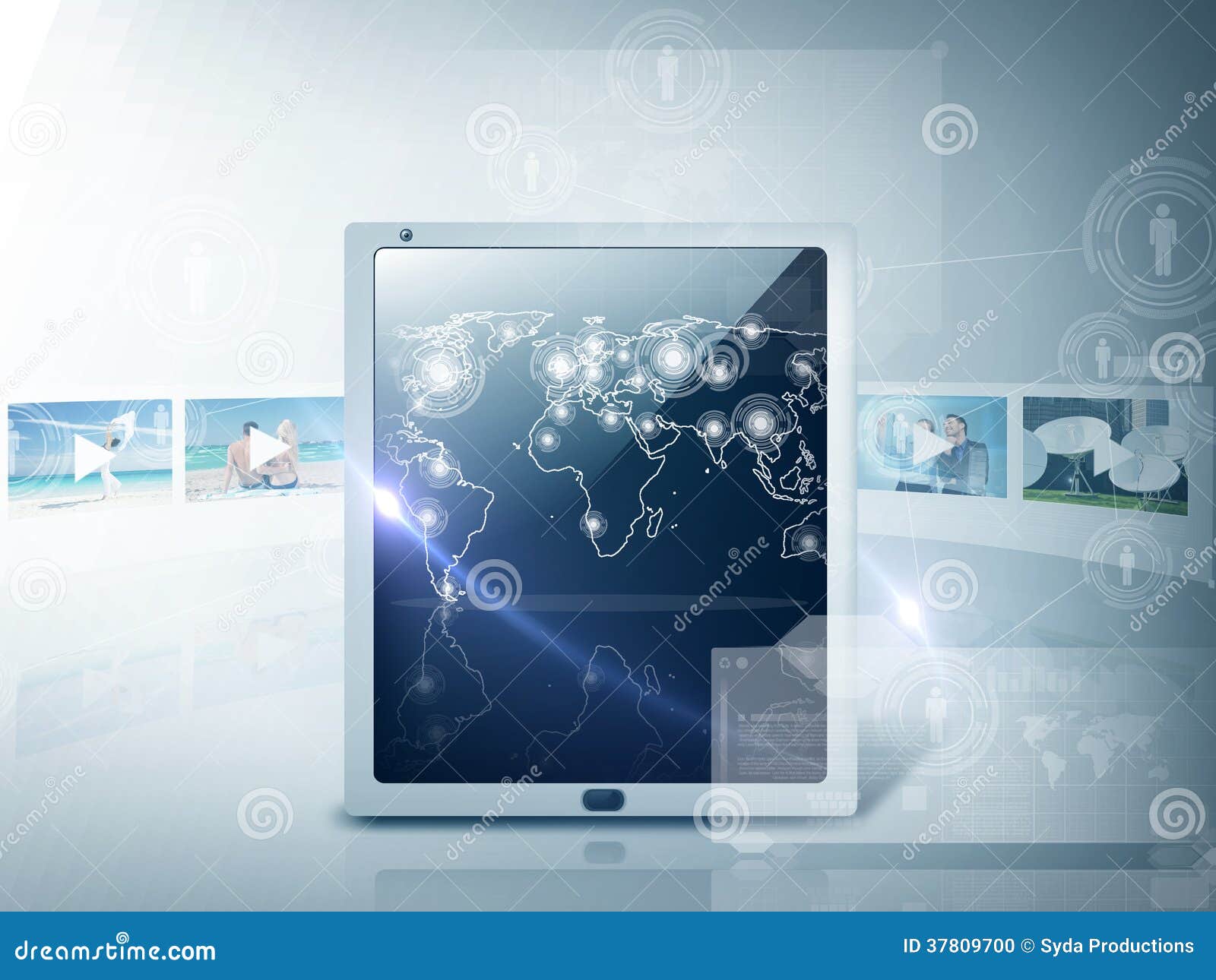 Tablet Pc with Map and Footage Stock Illustration - Illustration of ...