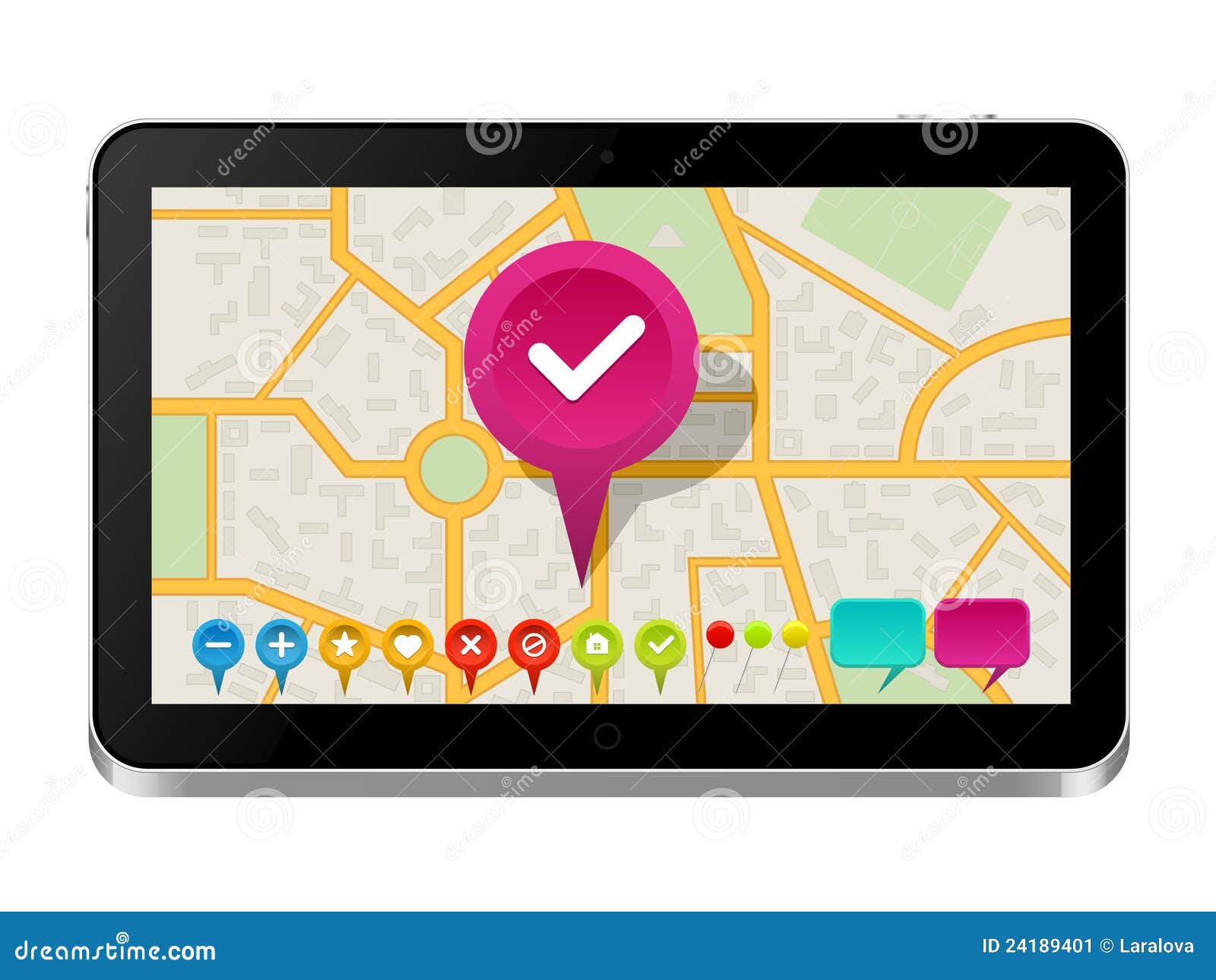 Tablet PC with Map and Labels Stock Vector - Illustration of computer ...