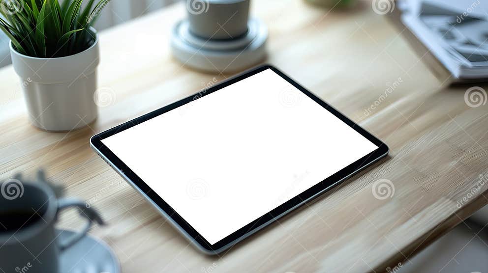 Tablet PC Mockup on the Table Stock Photo - Image of design, desk ...