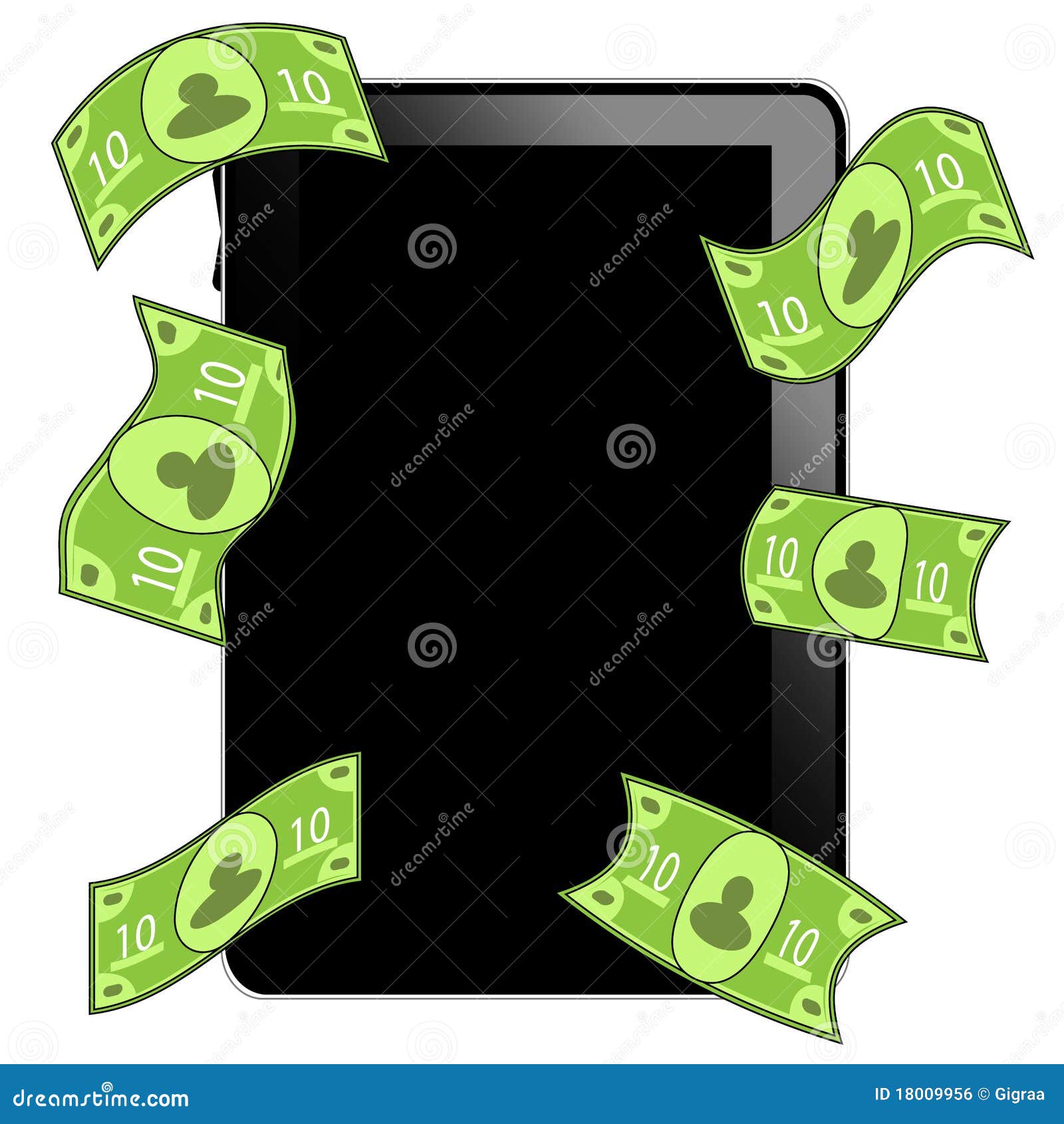 Tablet pc with money stock vector. Illustration of device - 18009956