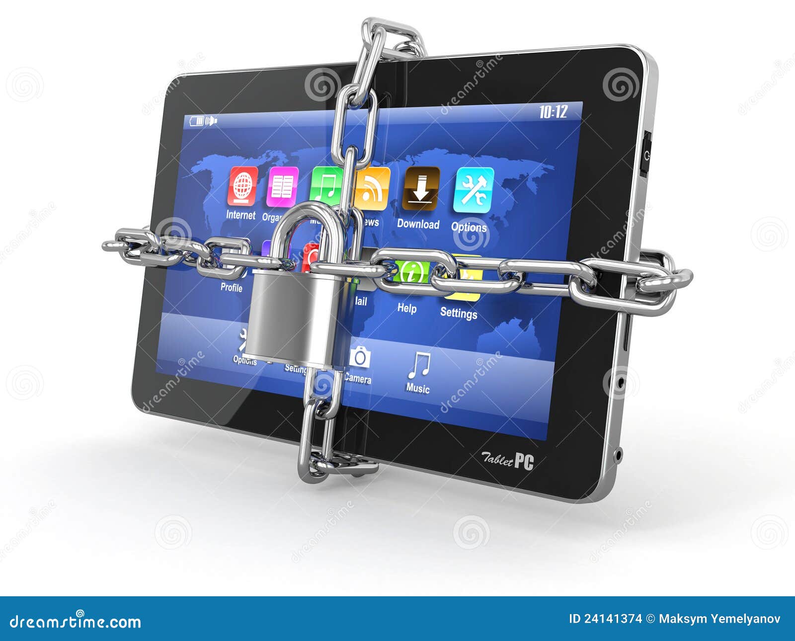 Tablet Pc Security. Chain with Lock on Computer Stock Illustration ...