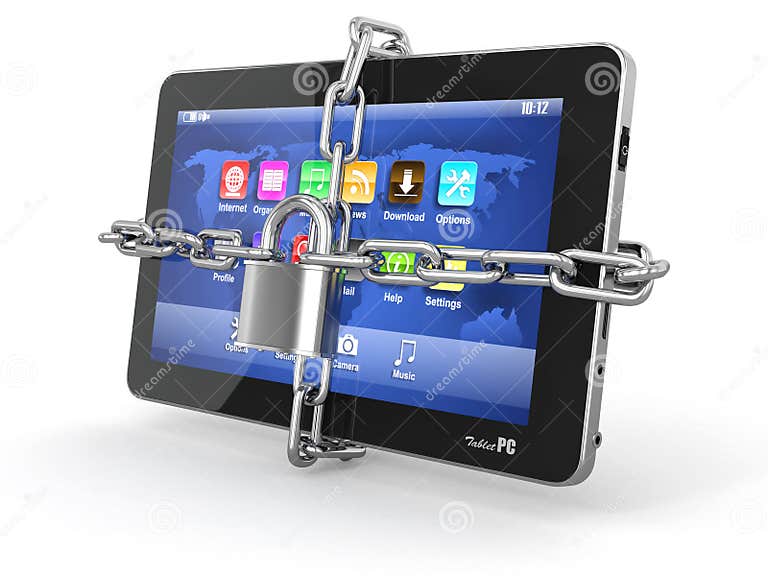 Tablet Pc Security. Chain with Lock on Computer Stock Illustration ...