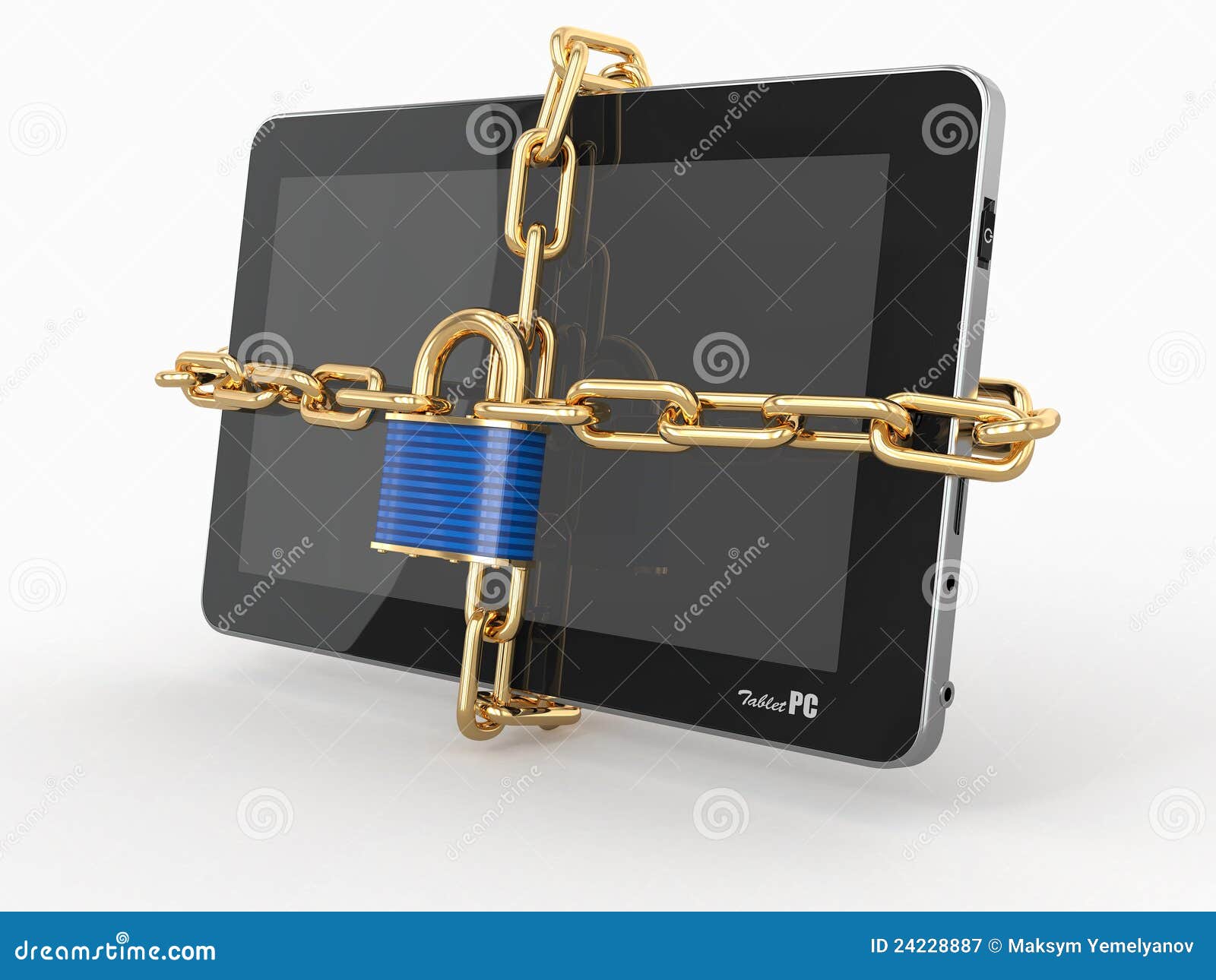 Tablet Pc Security. Chain with Lock on Computer Stock Illustration ...
