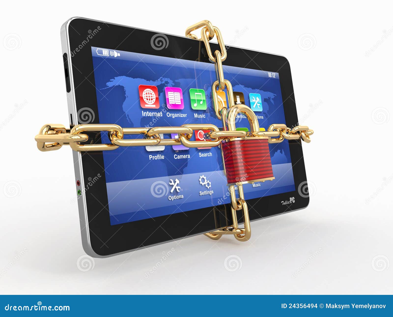 Tablet Pc Security. Chain with Lock on Computer Stock Illustration ...