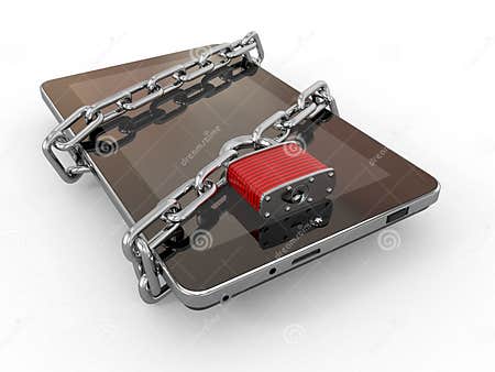 Tablet Pc Security. Chain with Lock on Computer Stock Illustration ...