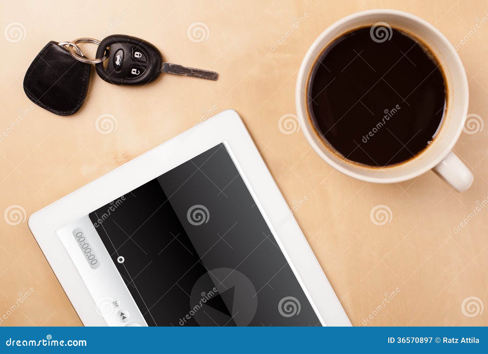 Tablet Pc Showing Media Player on Screen with a Cup of Coffee on Stock ...