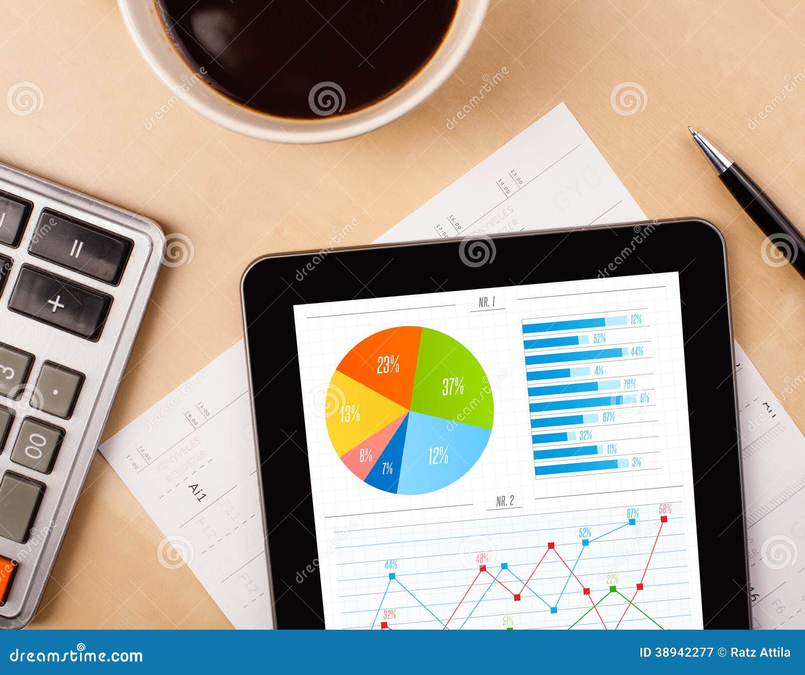 Tablet Pc Shows Charts on Screen Stock Image - Image of display, clock ...