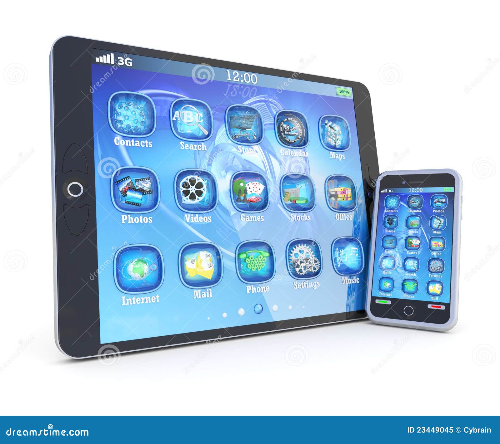 Tablet PC and Smartphone with 3d Applications Stock Illustration ...