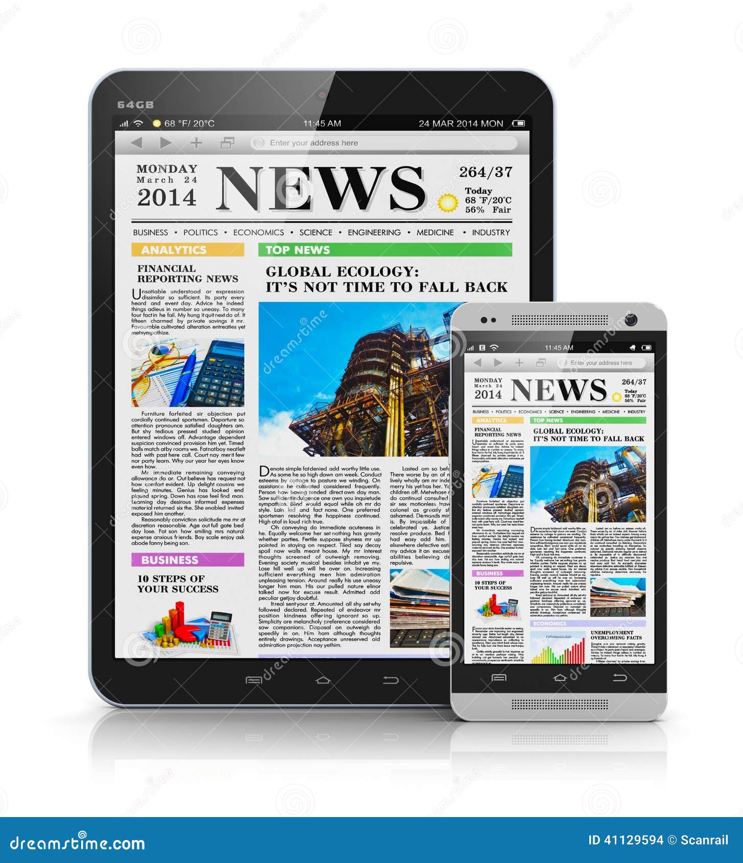 Tablet PC and Smartphone with Business News Stock Illustration ...