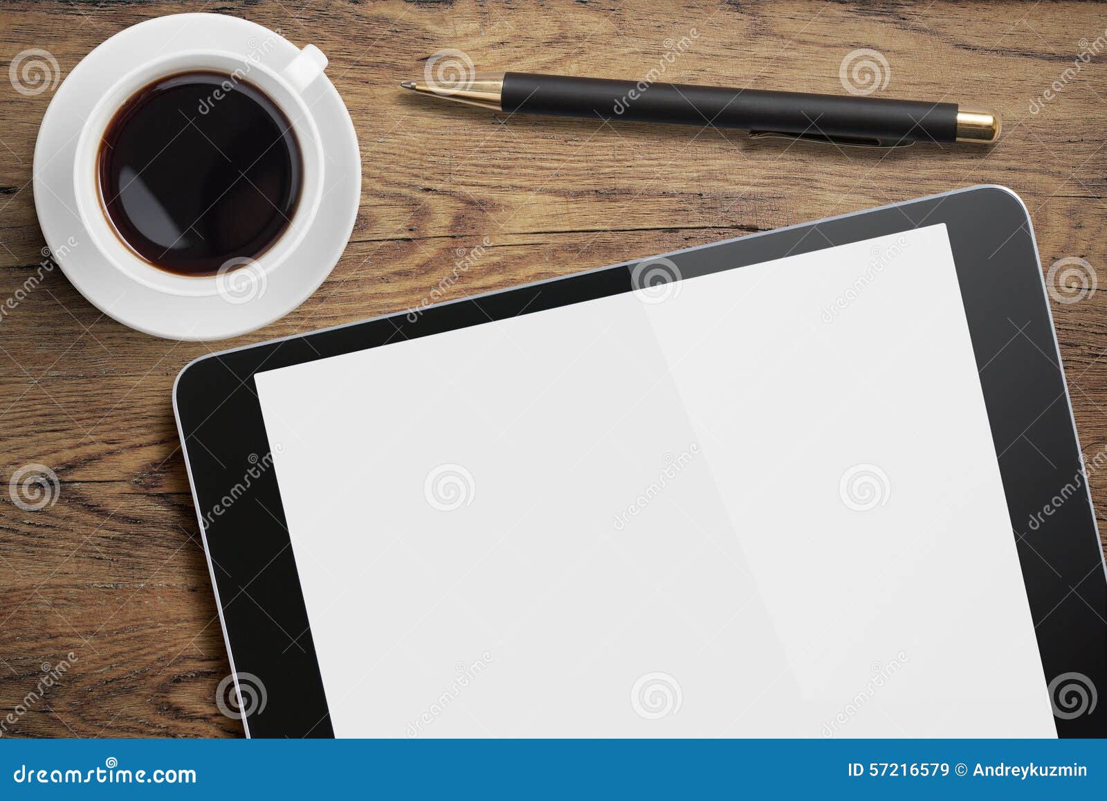 Tablet Pc on Table Desk with Coffee Cup and Pen Stock Image - Image of ...