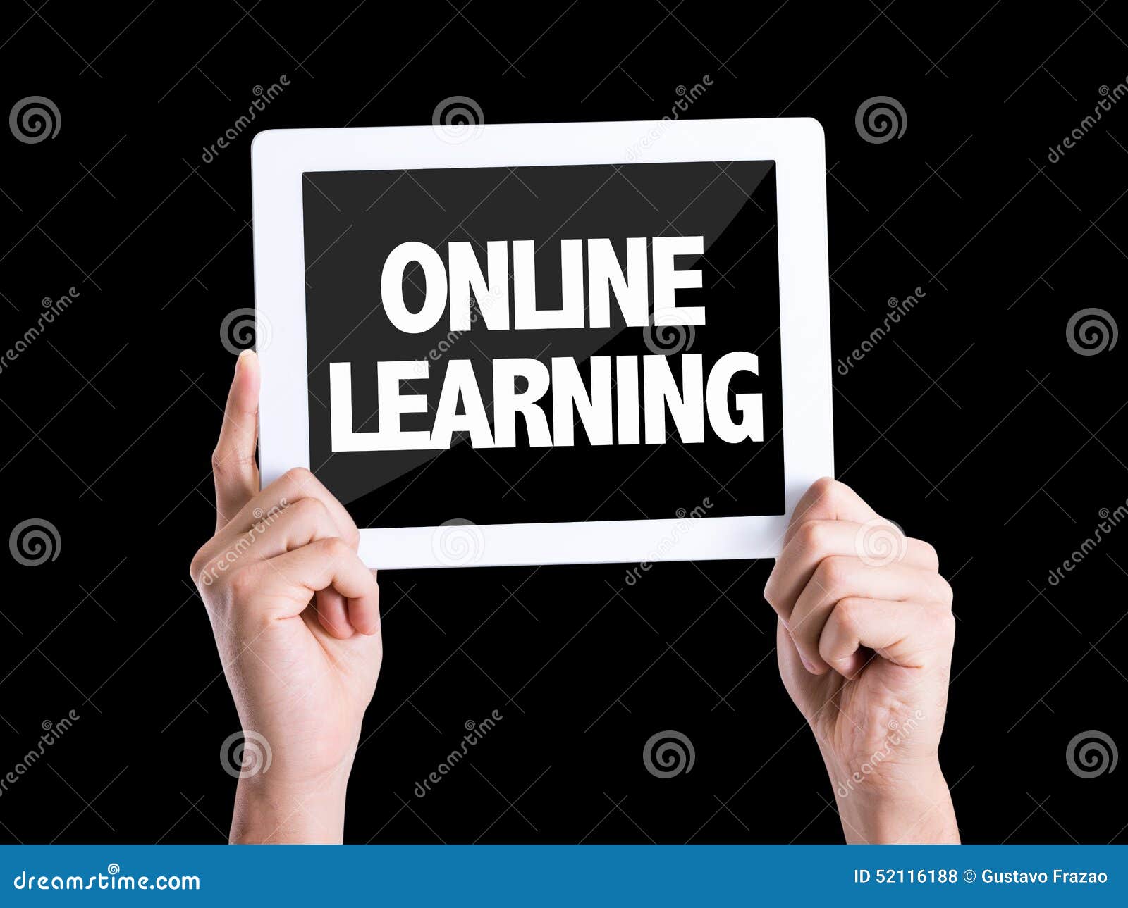 Tablet Pc with Text Online Learning Isolated on Black Background Stock ...