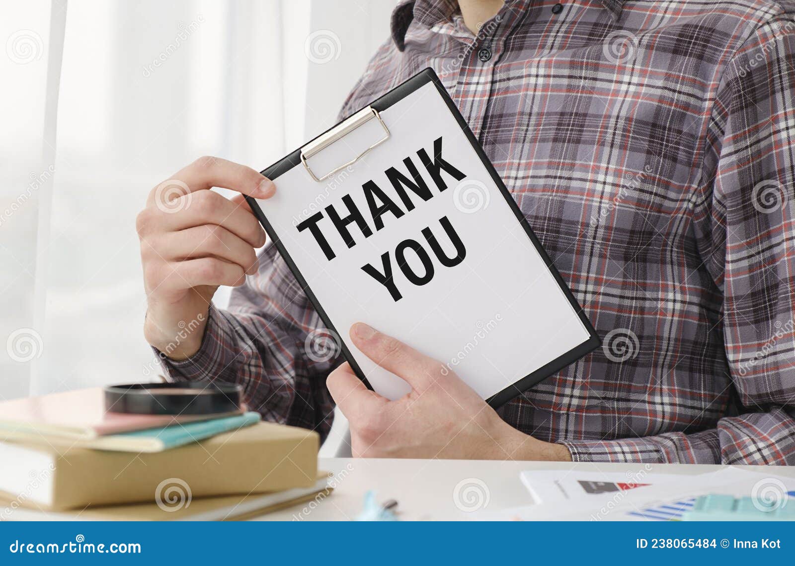Tablet Pc with Text Thank You Which Holding Man Stock Photo - Image of ...