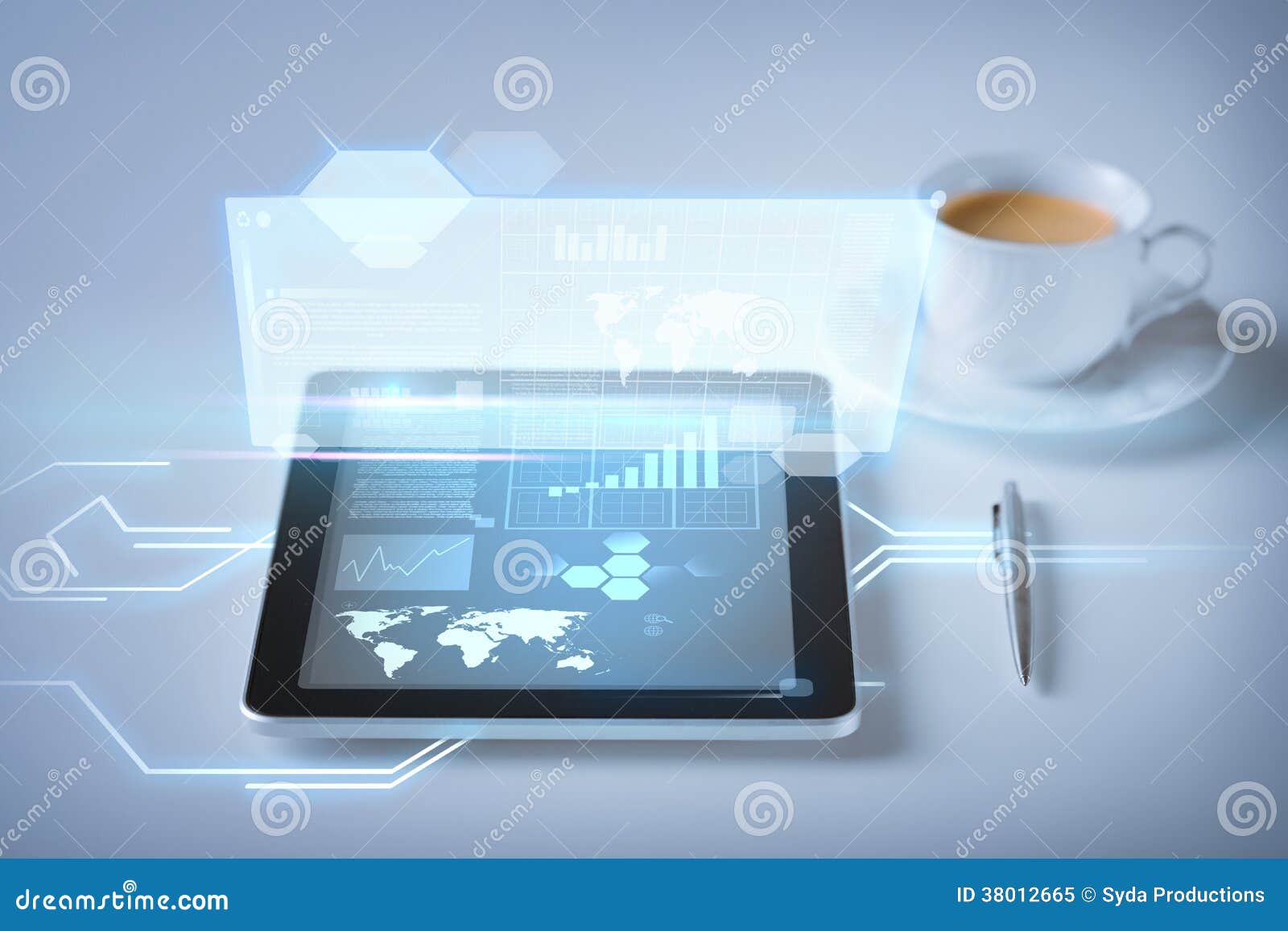 Tablet Pc and Virtual Screen Stock Image - Image of social, meeting ...