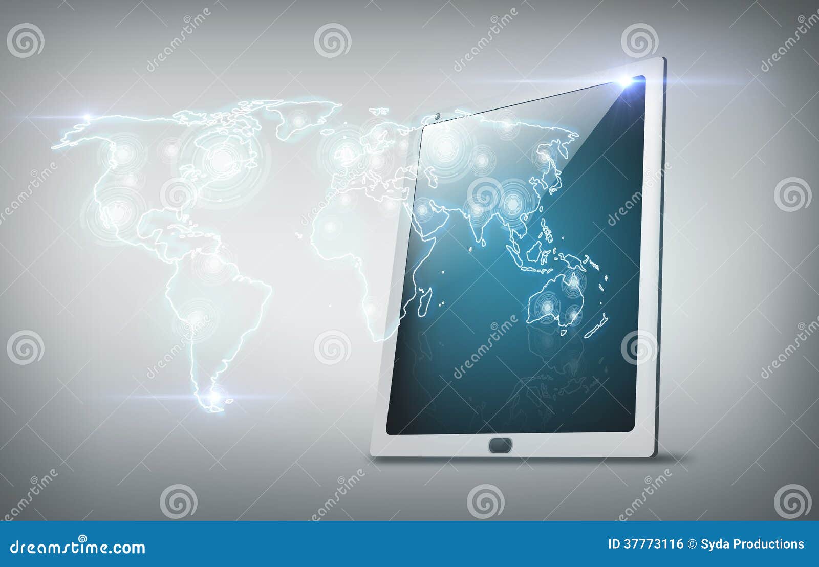 Tablet pc with world map stock photo. Image of local - 37773116