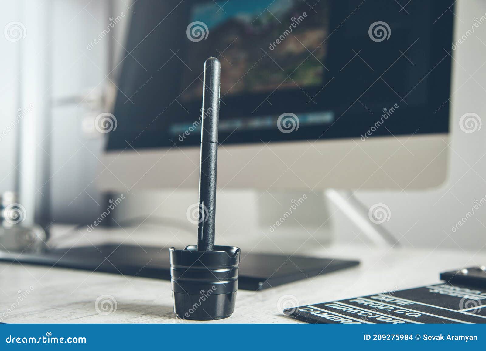 Tablet Pen with Computer on Desktop Stock Photo - Image of hand ...