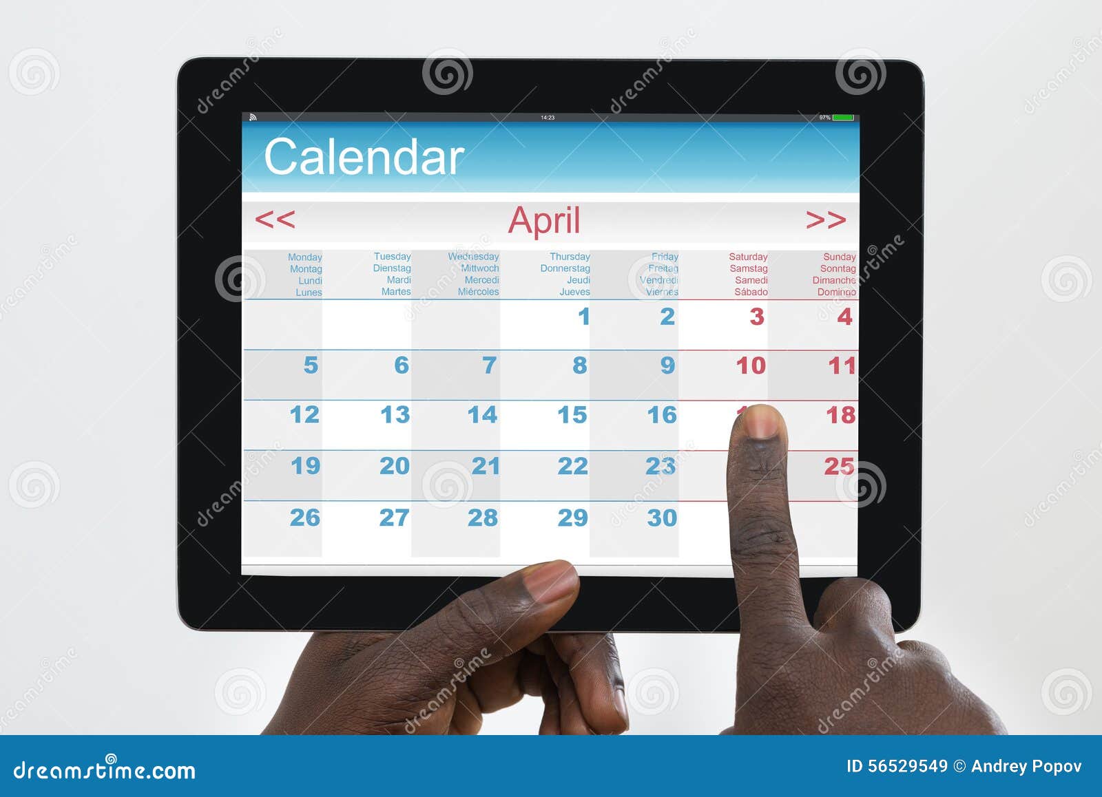 Tablet Person Using Calendar Application Ons Digital Stockbild - Bild ...