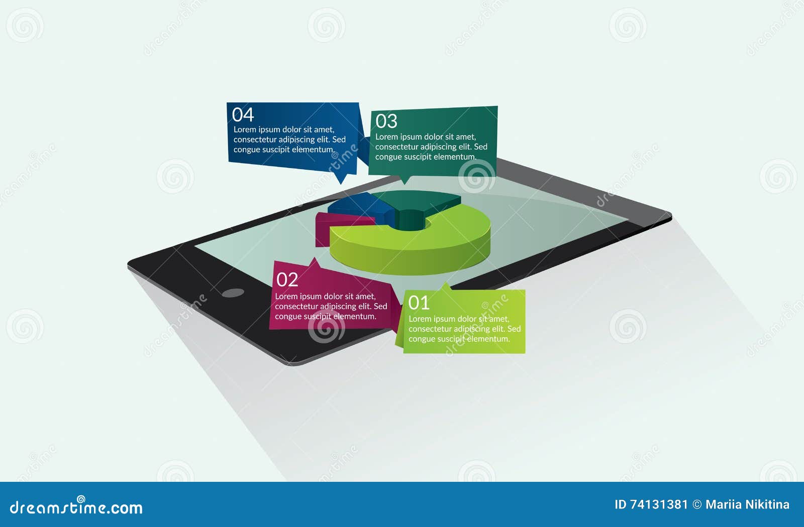 Tablet with pie chart stock vector. Illustration of info - 74131381