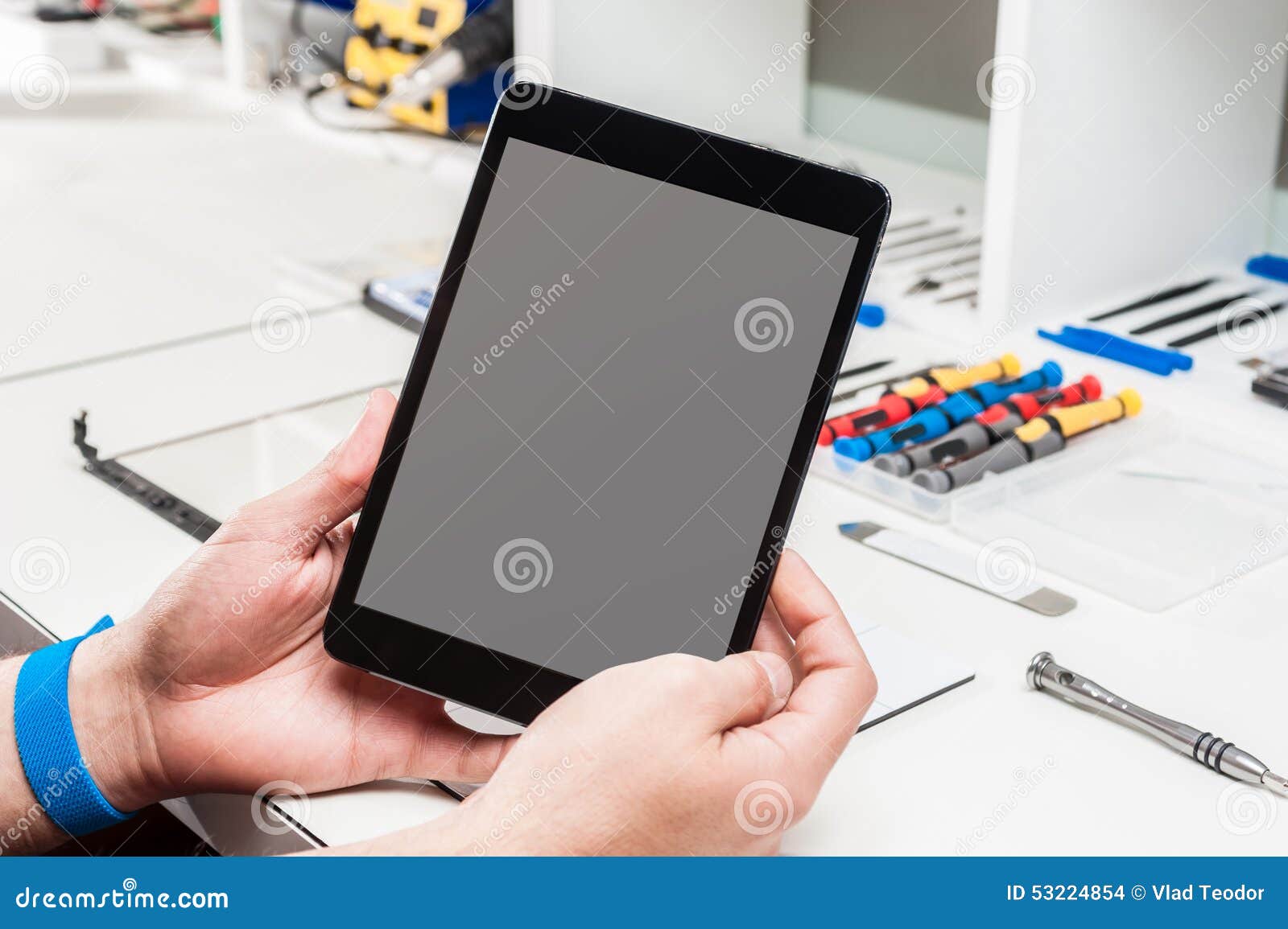 Tablet, pod repair stock photo. Image of repaired, dust - 53224854