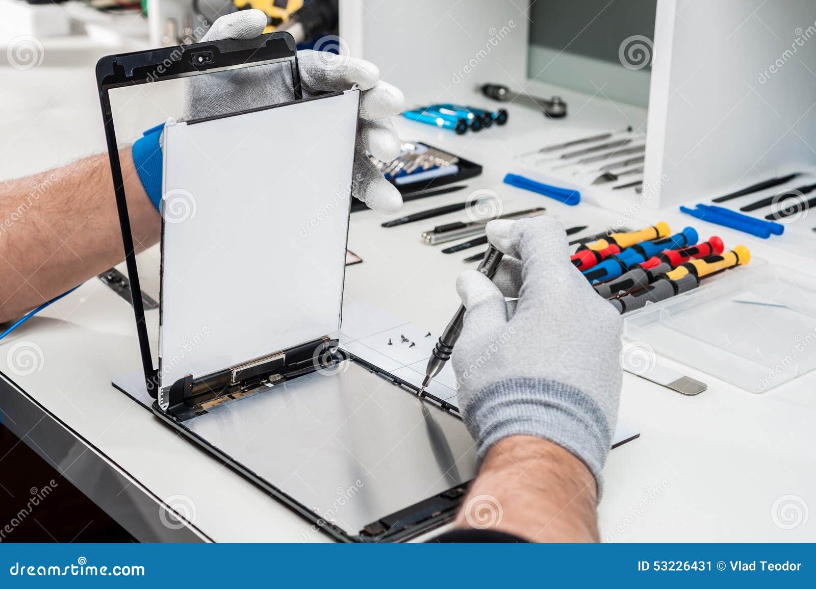 Tablet, pod repair stock image. Image of damage, dust - 53226431