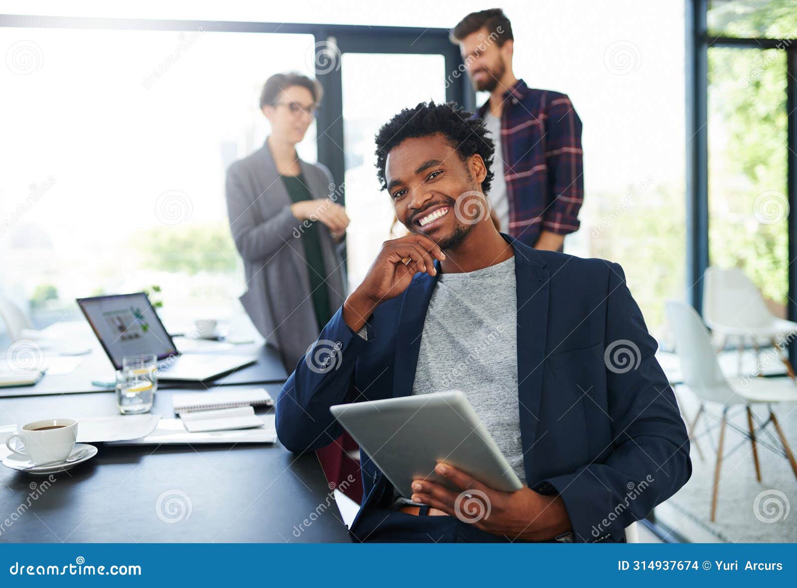 Tablet, Portrait or Black Man in Startup for Problem Solving, Social ...